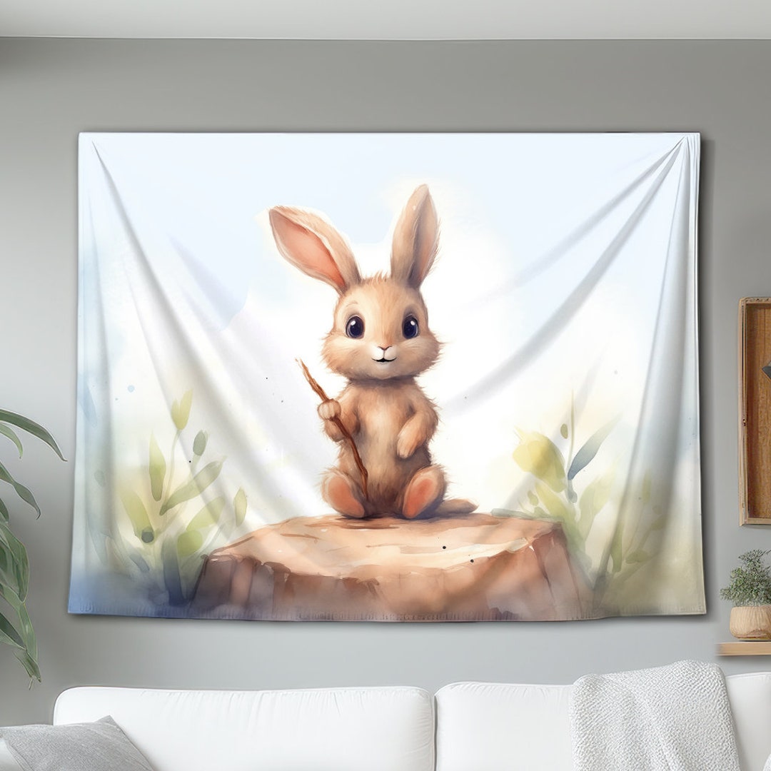 Adorable Cute Baby Rabbit Wall Tapestry, Children's Art, Hanging Wall ...