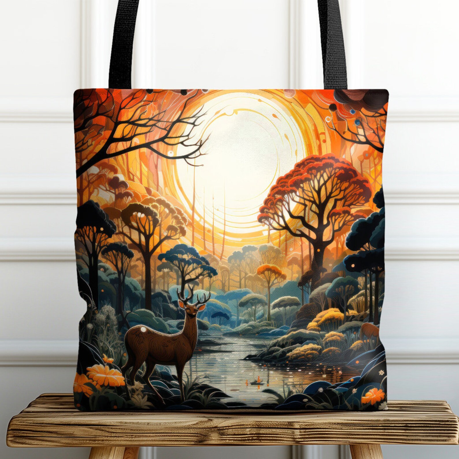 Dear in an Enchanted Forest Tote Bag, All-over-print, Reusable Shopping ...