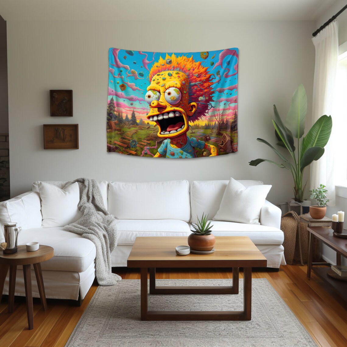 Trippy Scary Bart Simpsons Wall Tapestry, Hanging Wall Art Decor ...