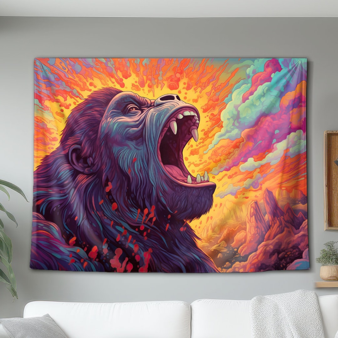 Purple Gorilla Roars With A Colourful Sky Wall Tapestry, Hanging Wall ...