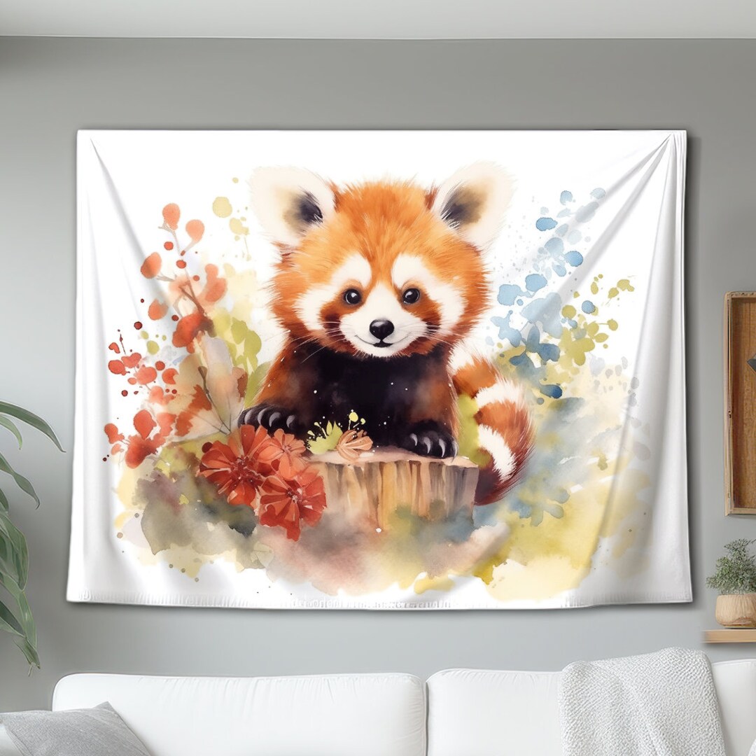 Adorable Cute Baby Red Panda Wall Tapestry, Children's Art, Hanging ...