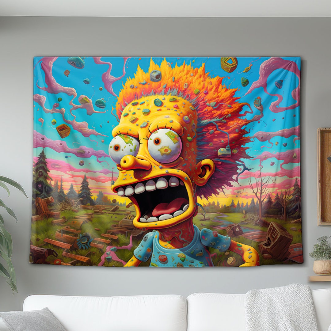 Trippy Scary Bart Simpsons Wall Tapestry, Hanging Wall Art Decor ...