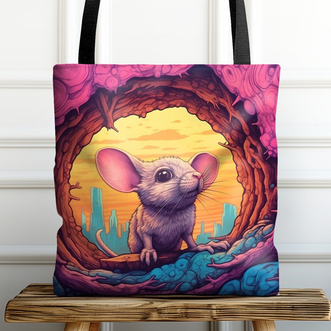 Trippy Little Mouse Sits in A Tiny Cave Tote Bag, All-over-print ...