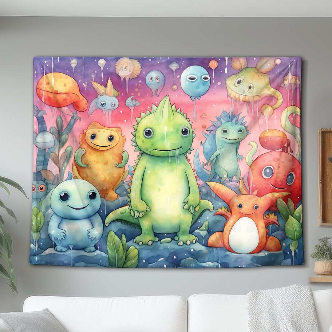 Cute Mythical Space Creatures Wall Tapestry, Children's Art, Hanging ...