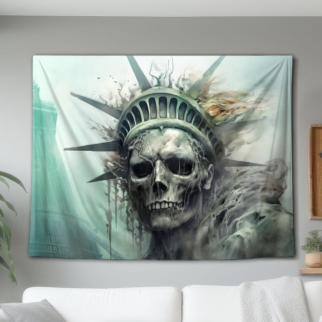 The Statue of Liberty as A Skull Figure Wall Tapestry, Hanging Wall Art ...