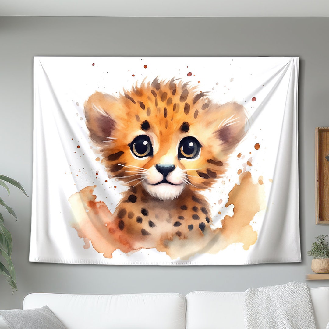 Adorable Cute Baby Cheetah Wall Tapestry, Children's Art, Hanging Wall ...