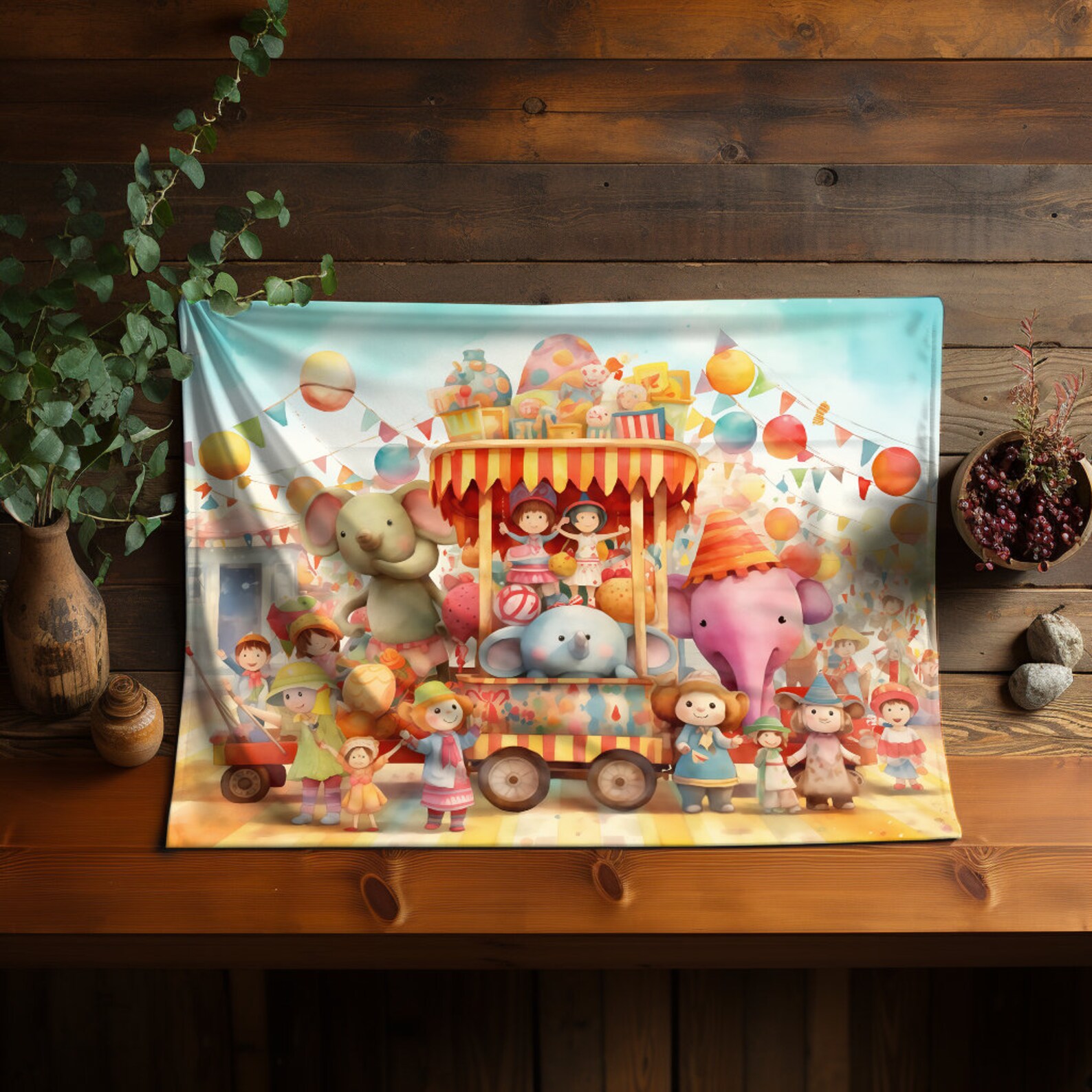 Cute Animal Carnival Parade Wall Tapestry, Children's Art, Hanging Wall ...