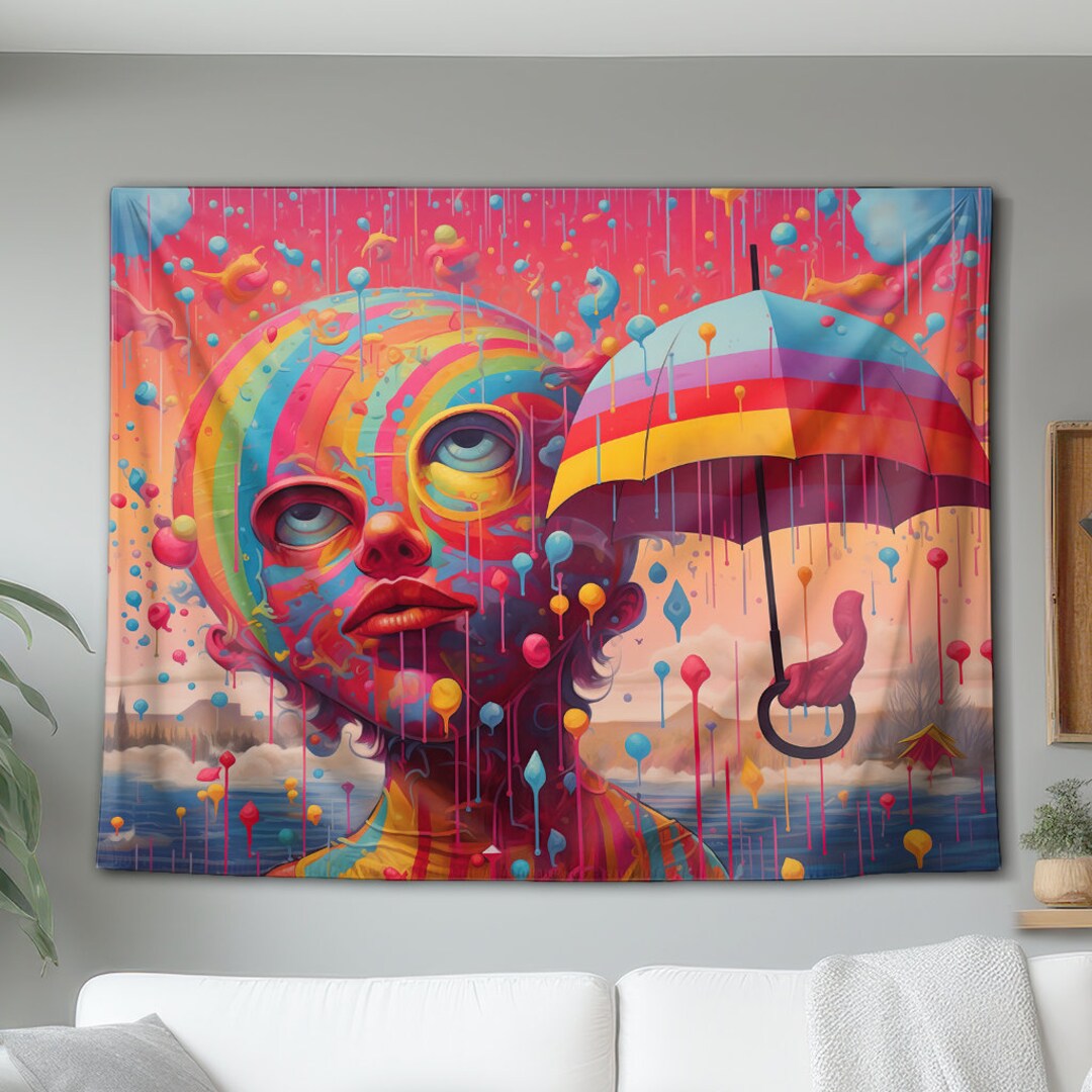 Colourful Rain Drops Fall on A Creature Wall Tapestry, Hanging Wall Art ...