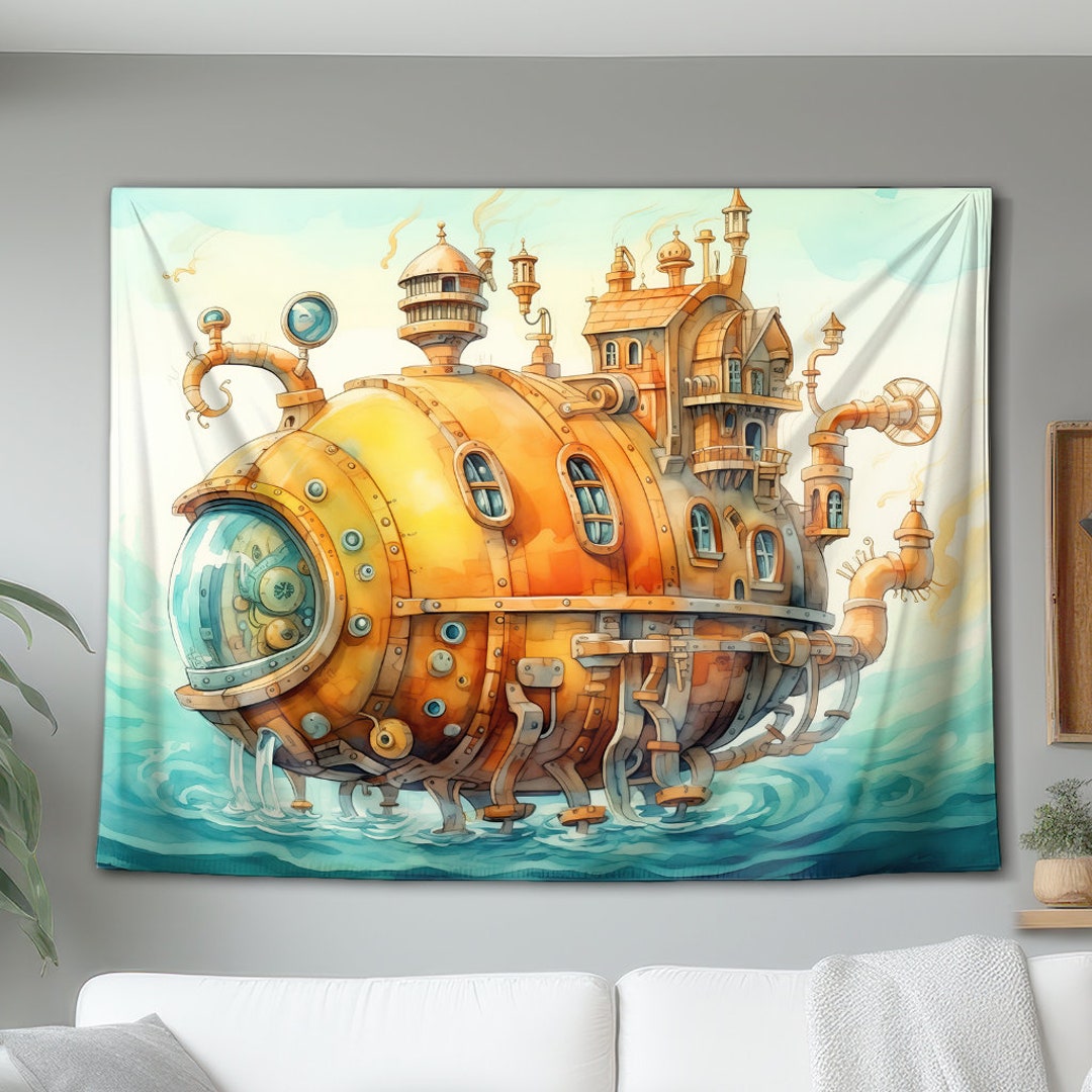 Adventures on A Crazy Submarine Wall Tapestry, Children's Art, Hanging ...
