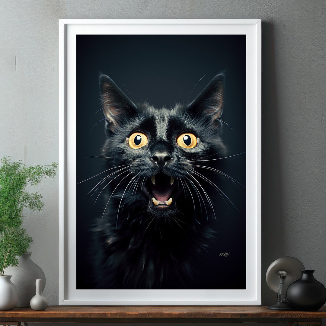 Black Cat Meowing, Portrait Wall Art, Instant Downloadable Print ...