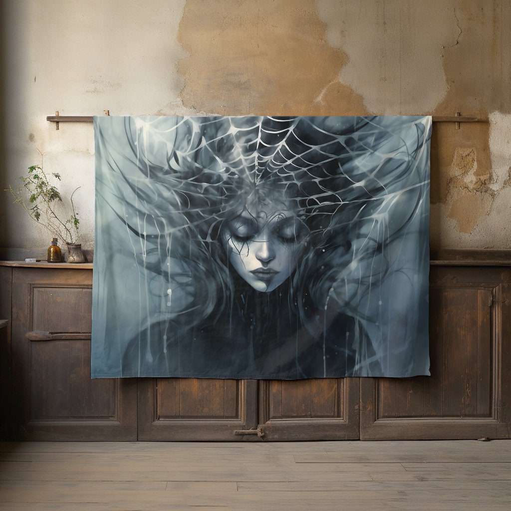 Lady With Hair Made of Spider Webs Wall Tapestry, Hanging Wall Art ...