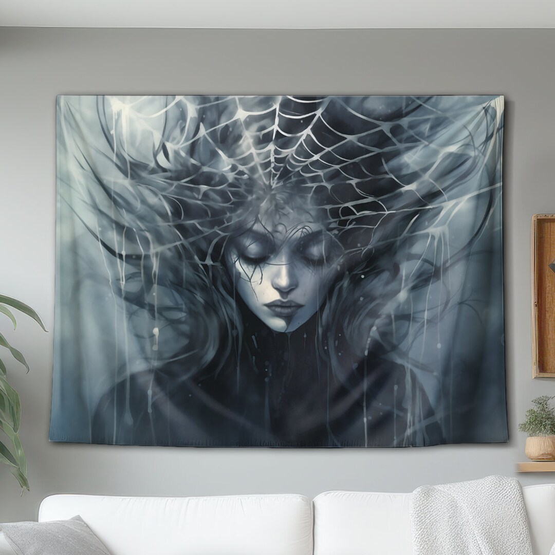 Lady With Hair Made of Spider Webs Wall Tapestry, Hanging Wall Art ...