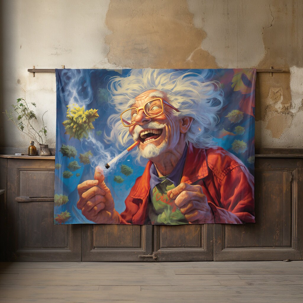 Mad Scientist Smokes by Marijuana Buds Wall Tapestry, Hanging Wall Art ...
