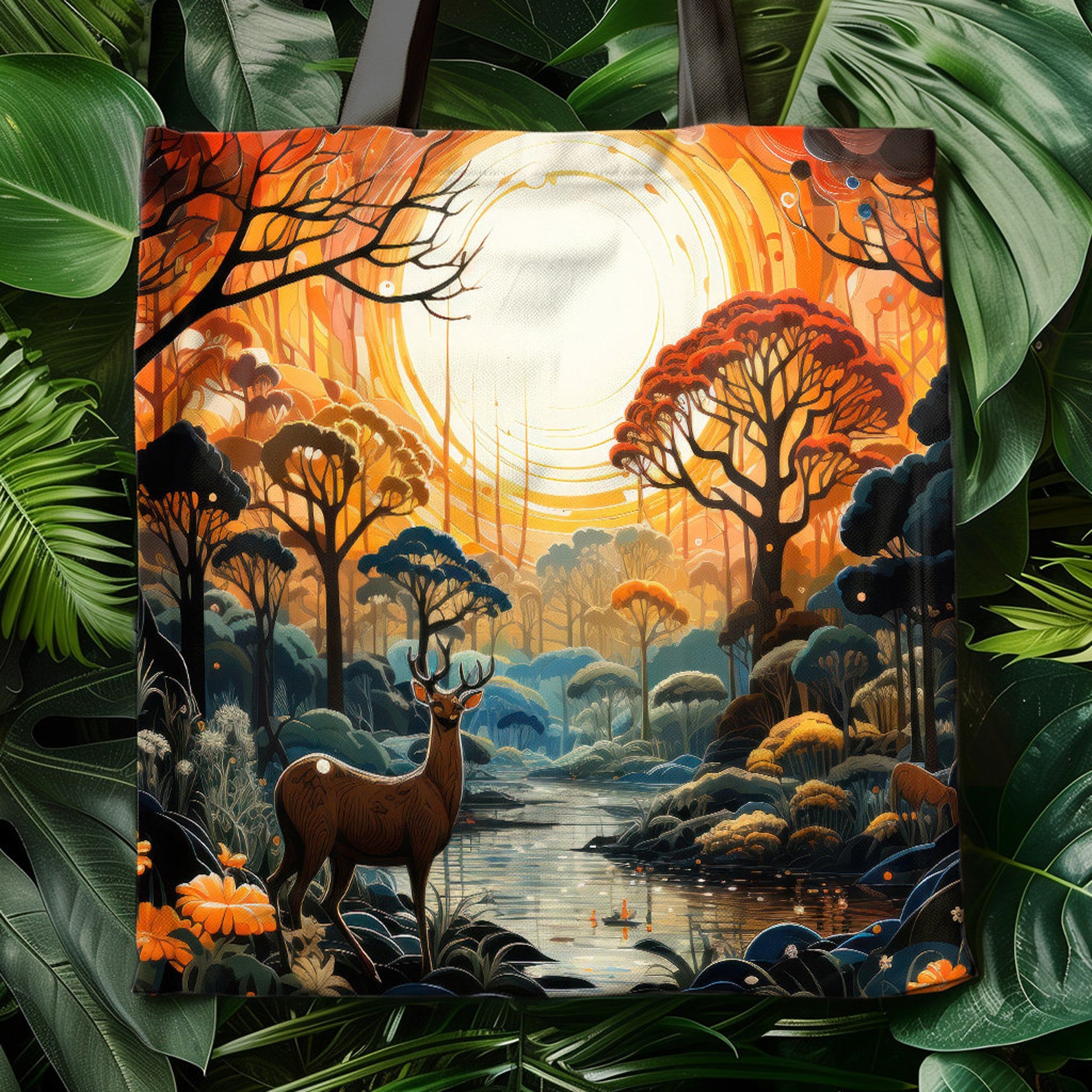 Dear in an Enchanted Forest Tote Bag, All-over-print, Reusable Shopping ...