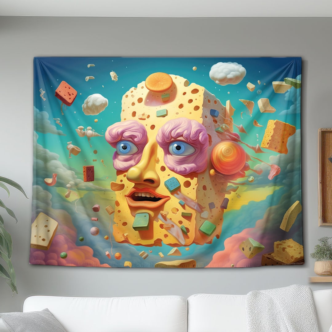 Trippy Cheesey Face in the Sky Wall Tapestry, Hanging Wall Art Decor ...