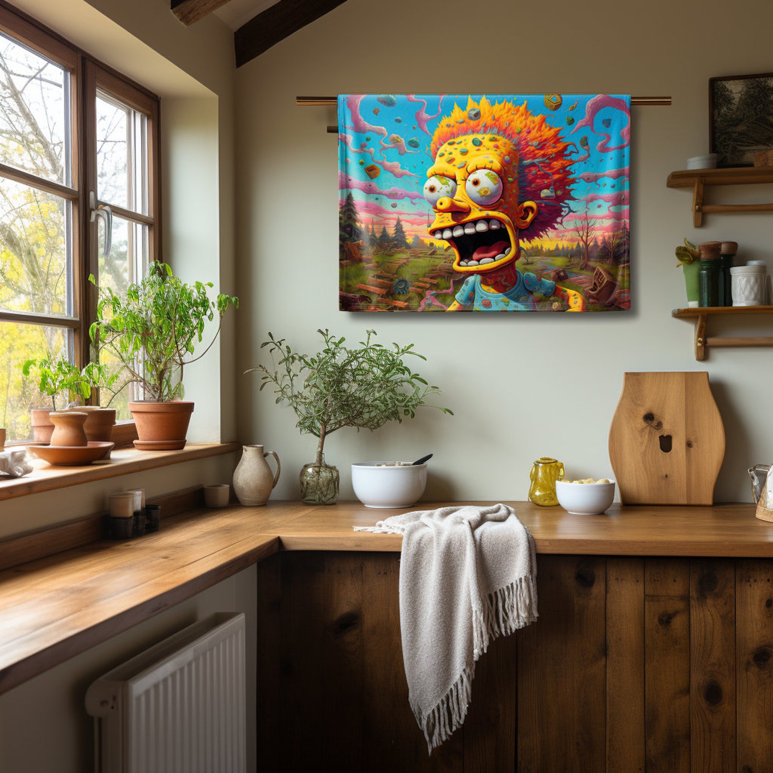 Trippy Scary Bart Simpsons Wall Tapestry, Hanging Wall Art Decor ...