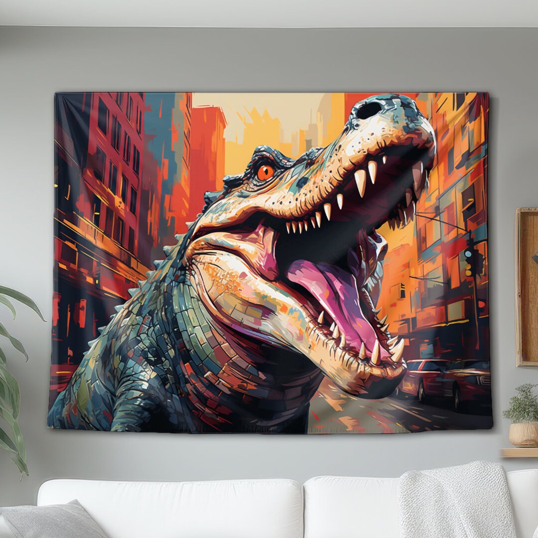 Monster Crocodile in the City Wall Tapestry, Hanging Wall Art Decor ...