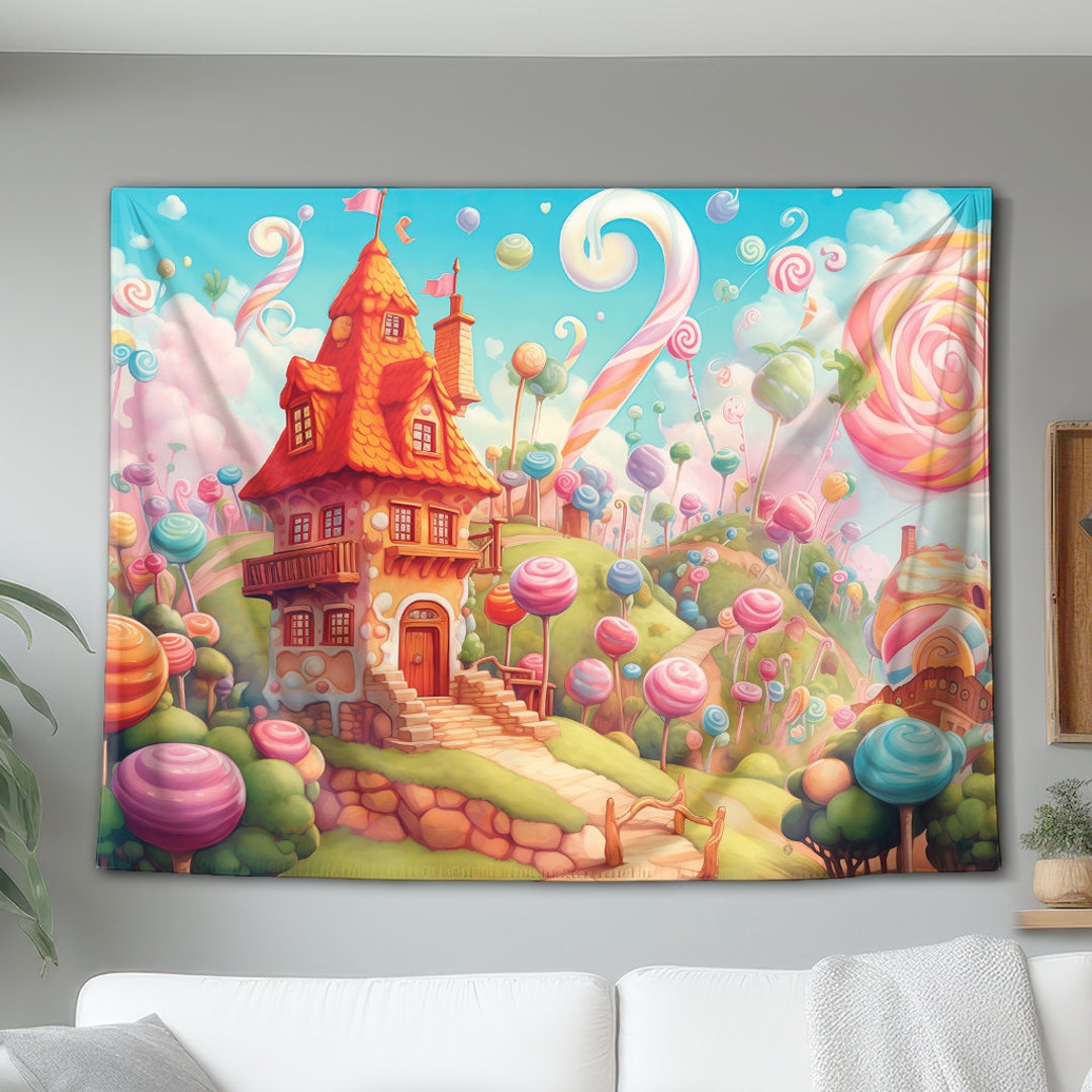 Little Gingerbread House in Candyland Wall Tapestry, Children's Art ...