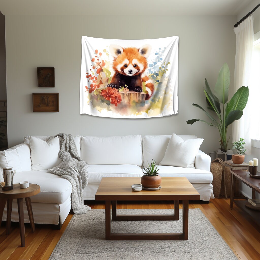 Adorable Cute Baby Red Panda Wall Tapestry, Children's Art, Hanging ...