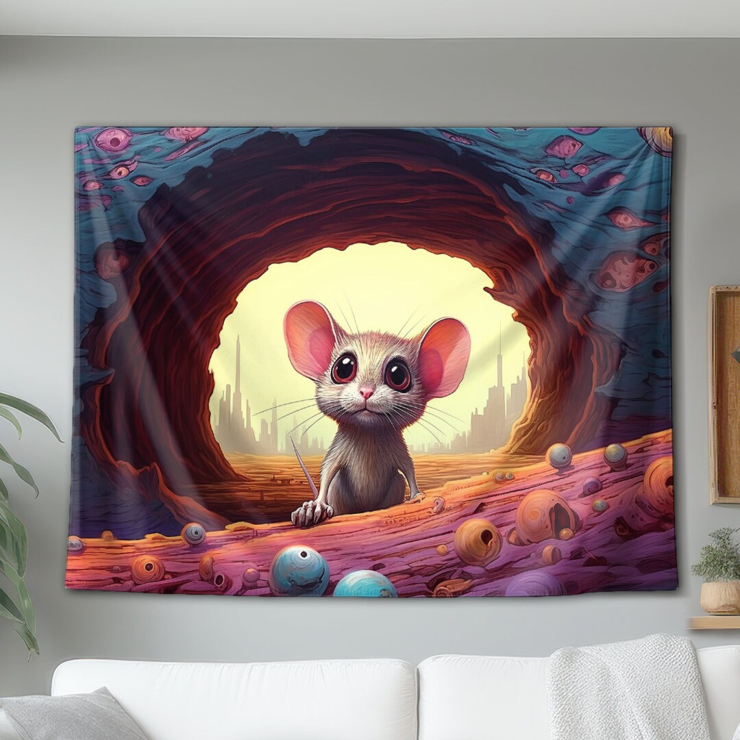 Cute Little Mouse in A Tiny Cave Wall Tapestry, Hanging Wall Art Decor ...