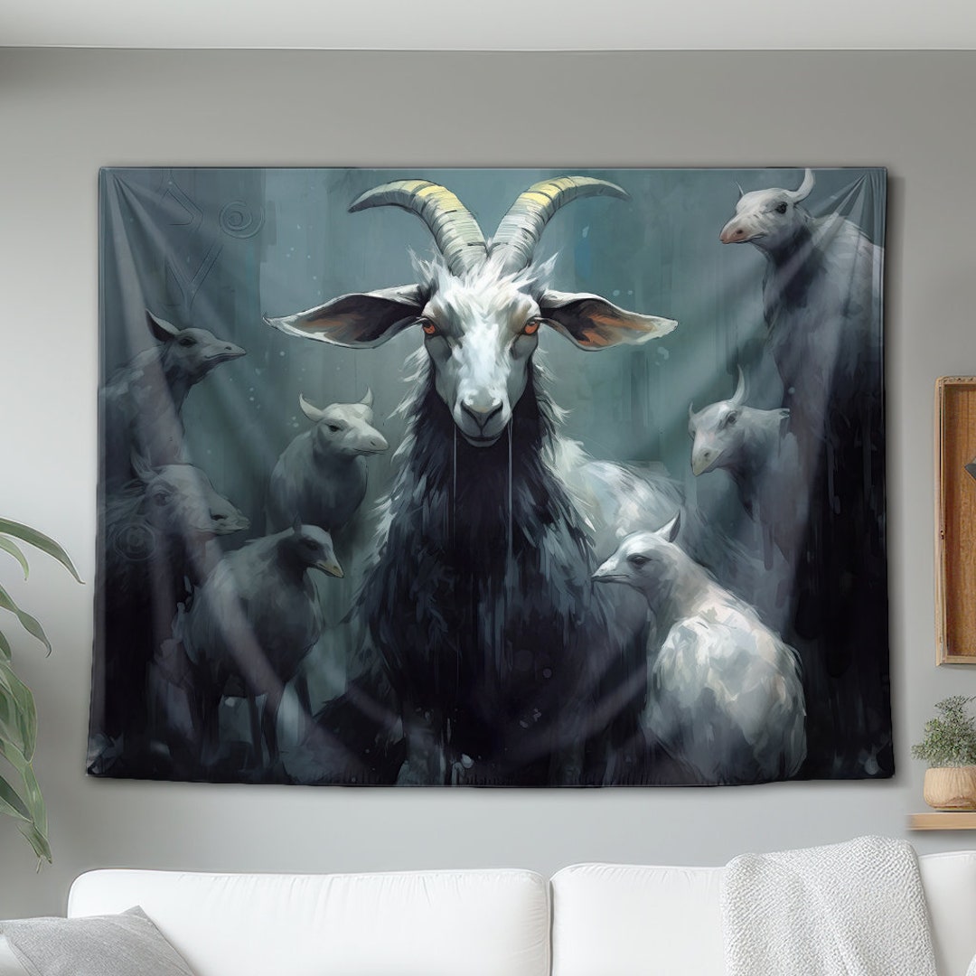 Goat With Horns With Mythical Dark Creatures Wall Tapestry, Hanging ...