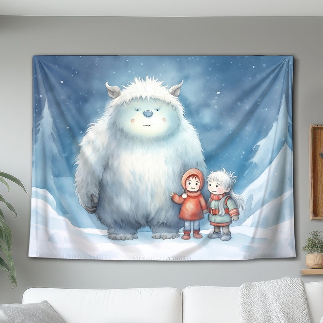 Kids Playing With Their Yeti Friend Wall Tapestry, Children's Art ...