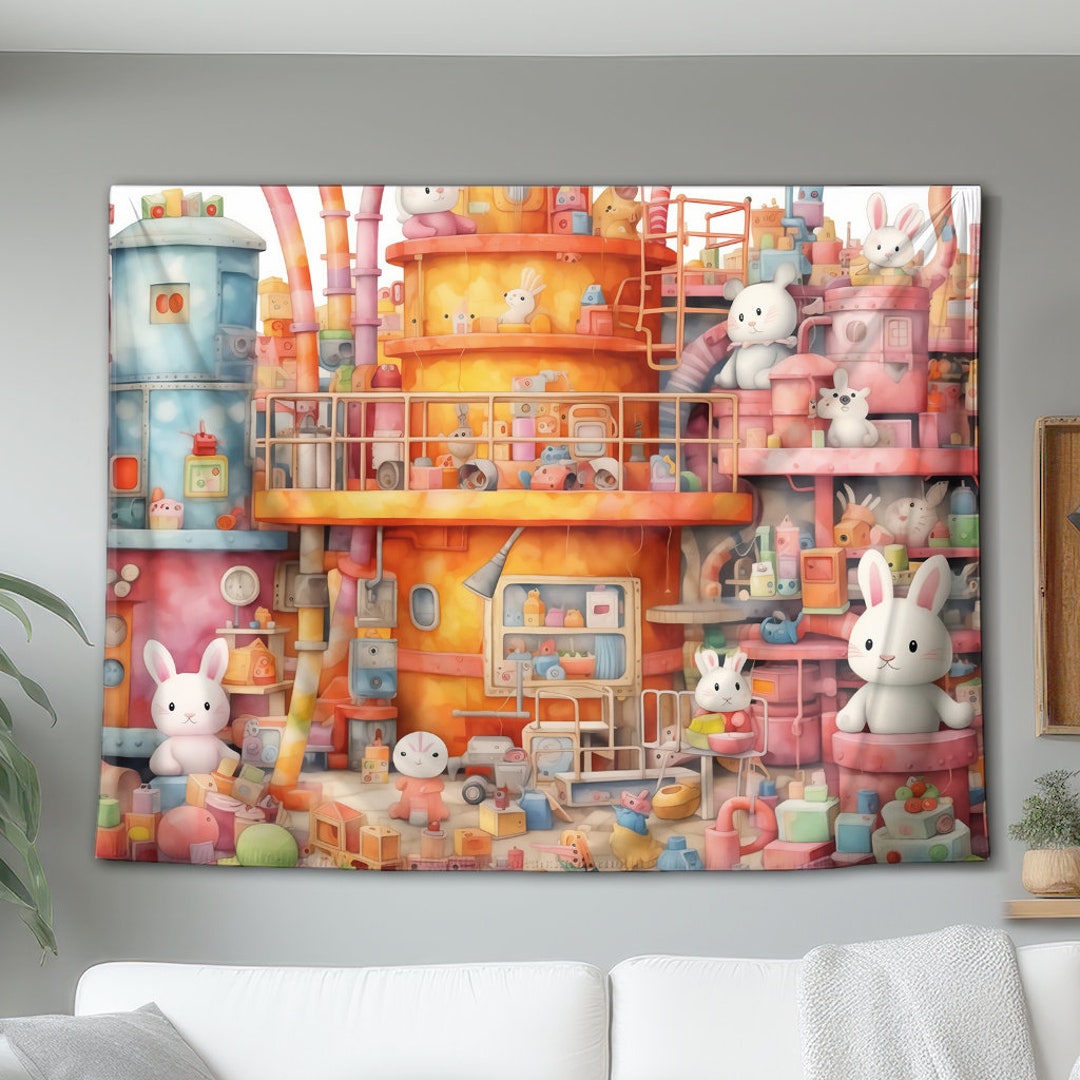 Toy Factory Where Toys Come to Life Wall Tapestry, Children's Art ...