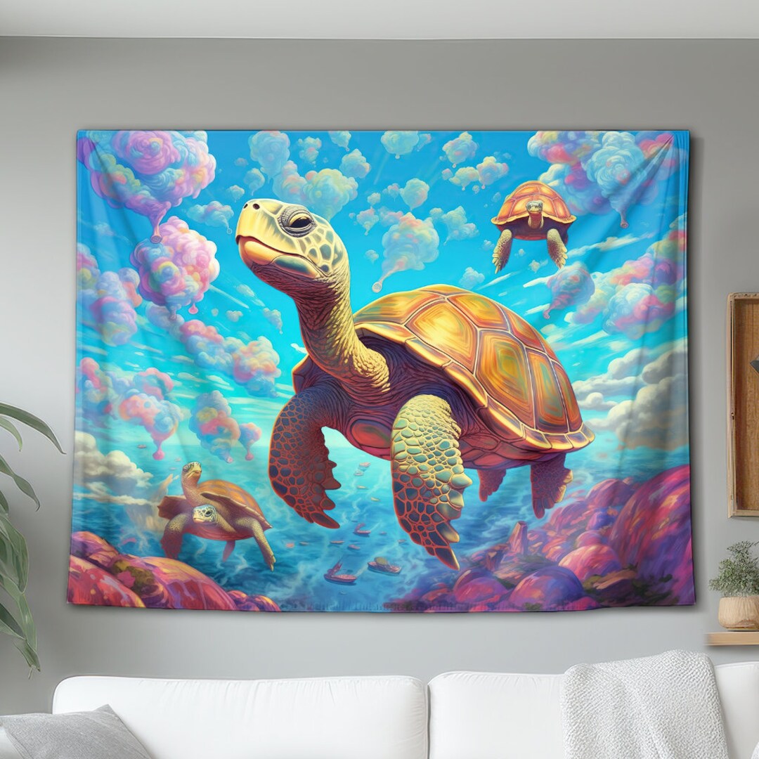 Magical Sea Turtles Flying in A Enchanted Sky Wall Tapestry, Hanging ...