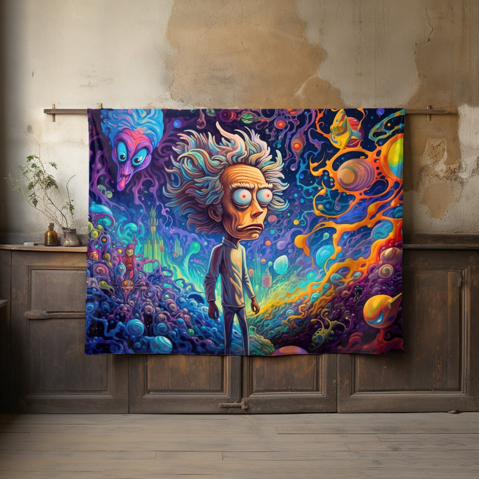 Freaky Mad Scientist in A Psychedelic World Wall Tapestry, Hanging Wall ...