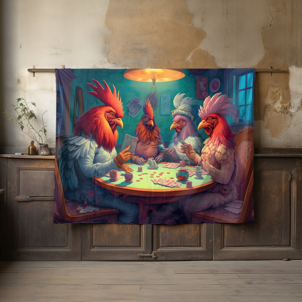 Chickens Playing Poker the Table Wall Tapestry, Hanging Wall Art Decor ...