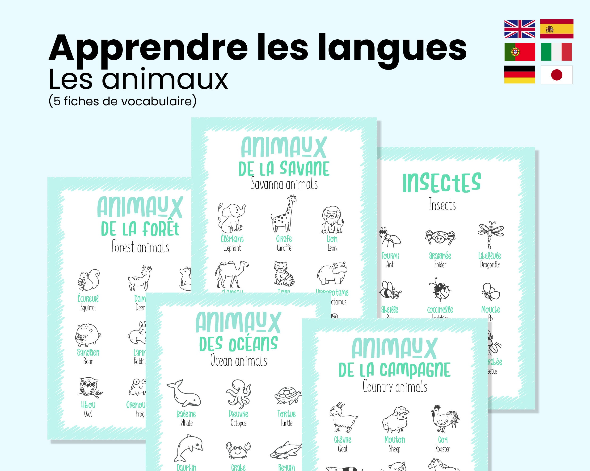 Animals and Insects Multilingual Vocabulary Sheets, Learn Languages ...