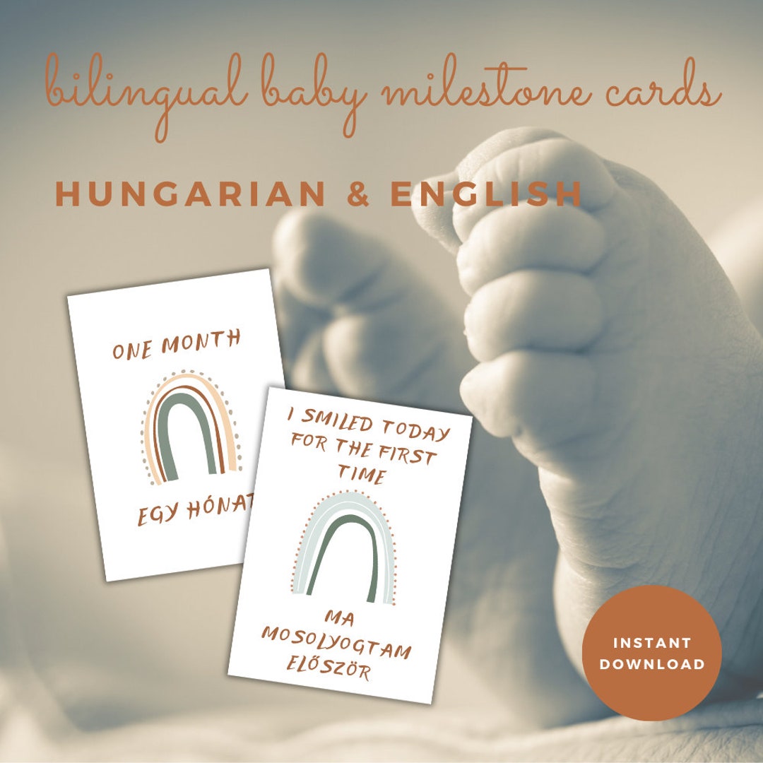 Hungarian & English Bilingual Baby Milestone Cards, 24 Cards, Photo ...