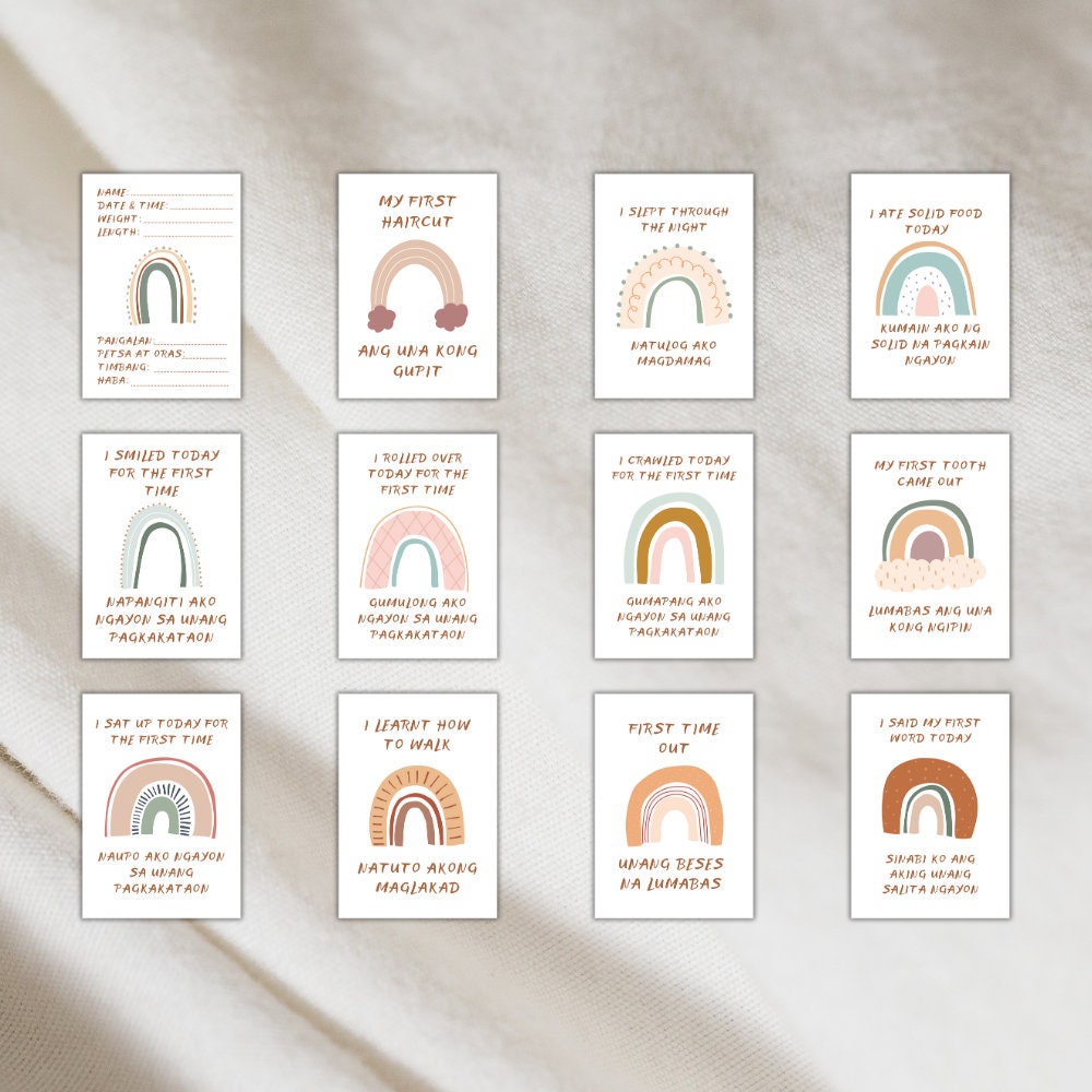 Tagalog & English Baby Milestone Cards - Rainbow Theme, Charming Set of ...