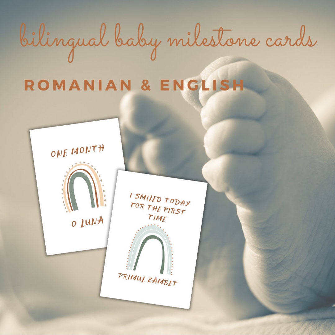 Romanian & English Baby Milestone Cards - Rainbow Theme, Charming Set ...