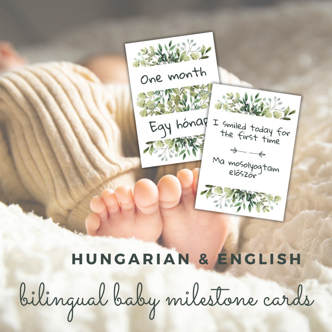 Charming Hungarian & English Baby Milestone Cards - Leafy Design, 24 ...