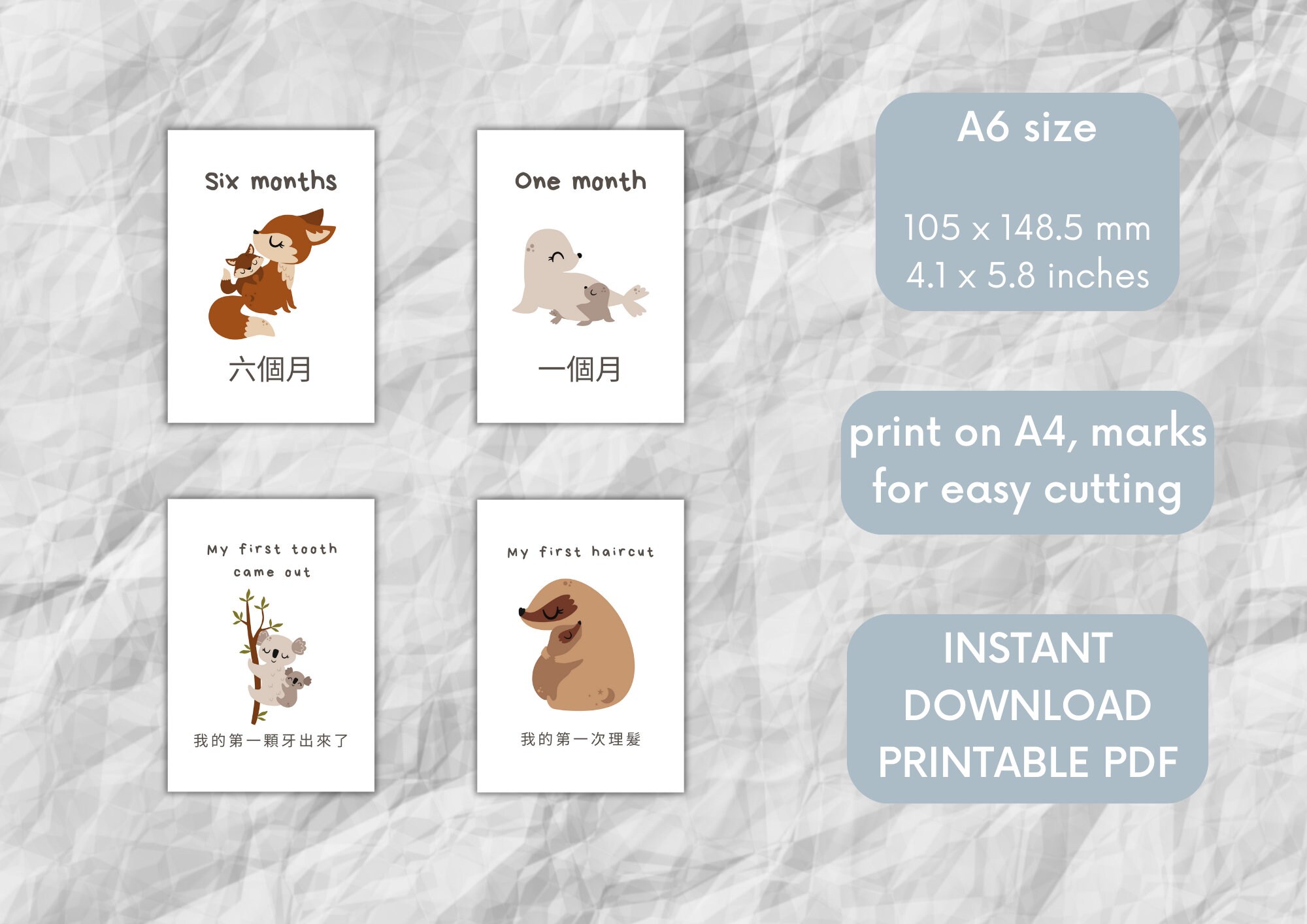 Woodland Baby Animal Bilingual Milestone Cards: - Etsy