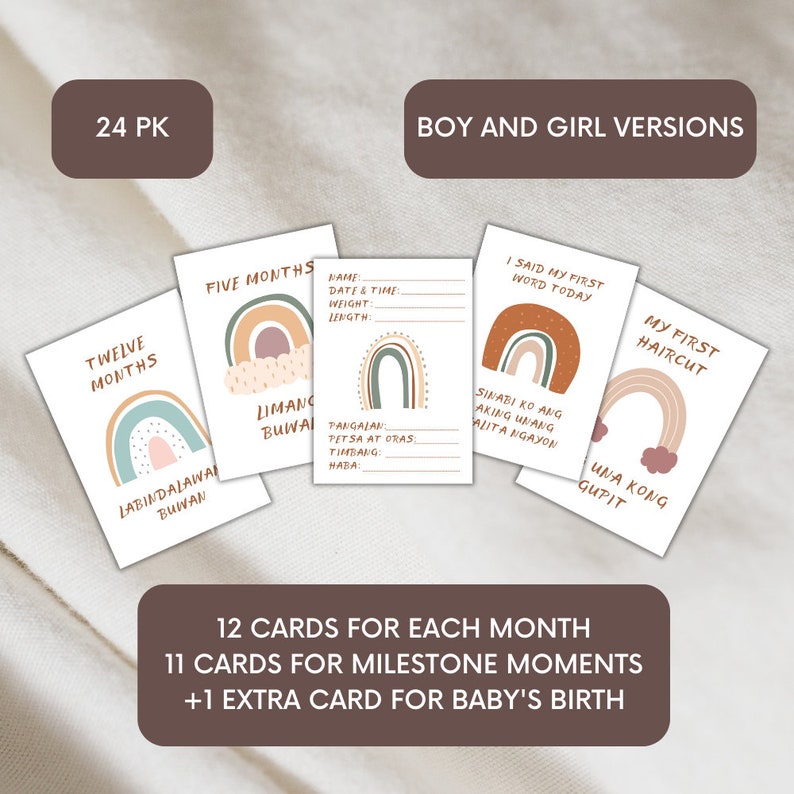 Tagalog & English Baby Milestone Cards - Rainbow Theme, Charming Set of ...