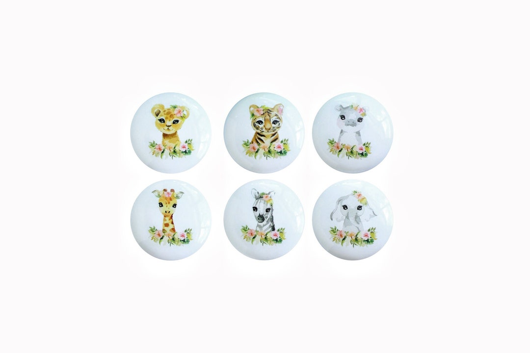 Flower Safari Animals Drawer Knobs, Jungle Animal Ceramic Drawer ...