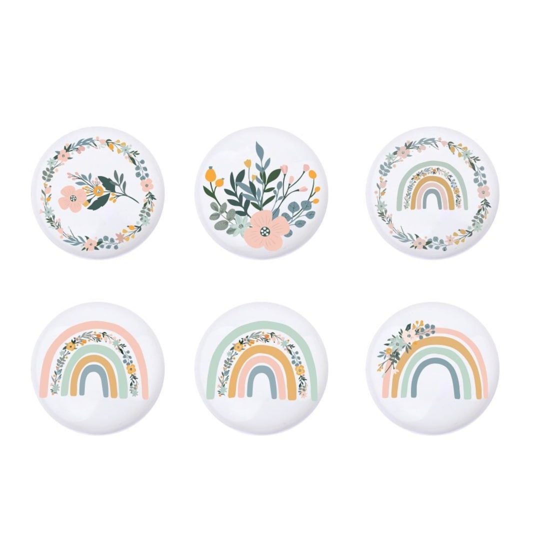 Boho Rainbow Drawer Knobs, Childrens Drawer Knobs Flower Rainbow ...