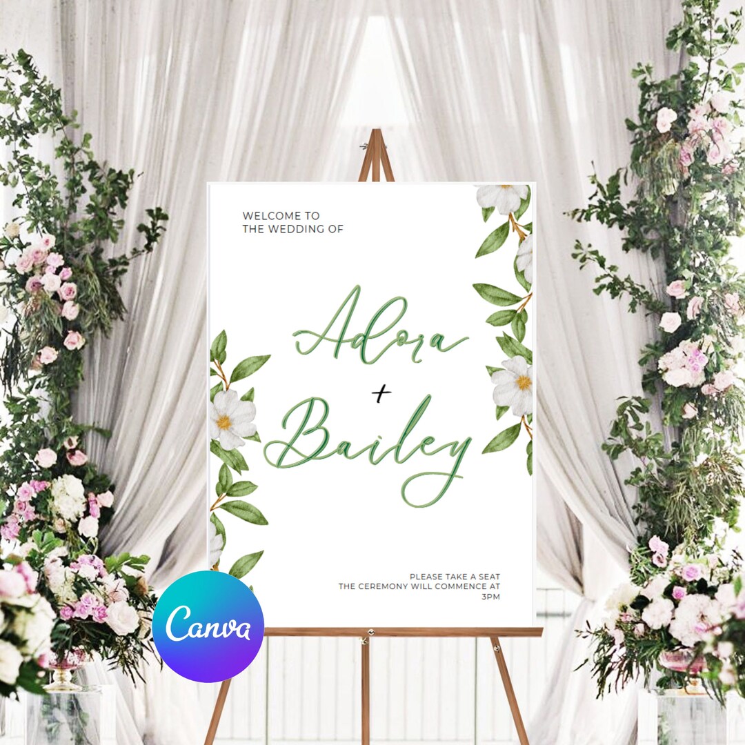 Wedding Welcome Sign Board Template, Welcome Wedding Green Floral Sign ...