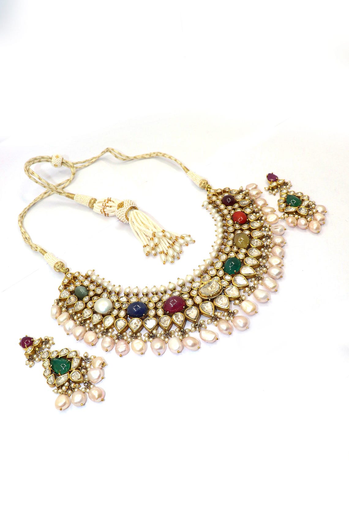 Traditional Pure Gold Navratna Necklace Set Necklace ,real Navratna ...