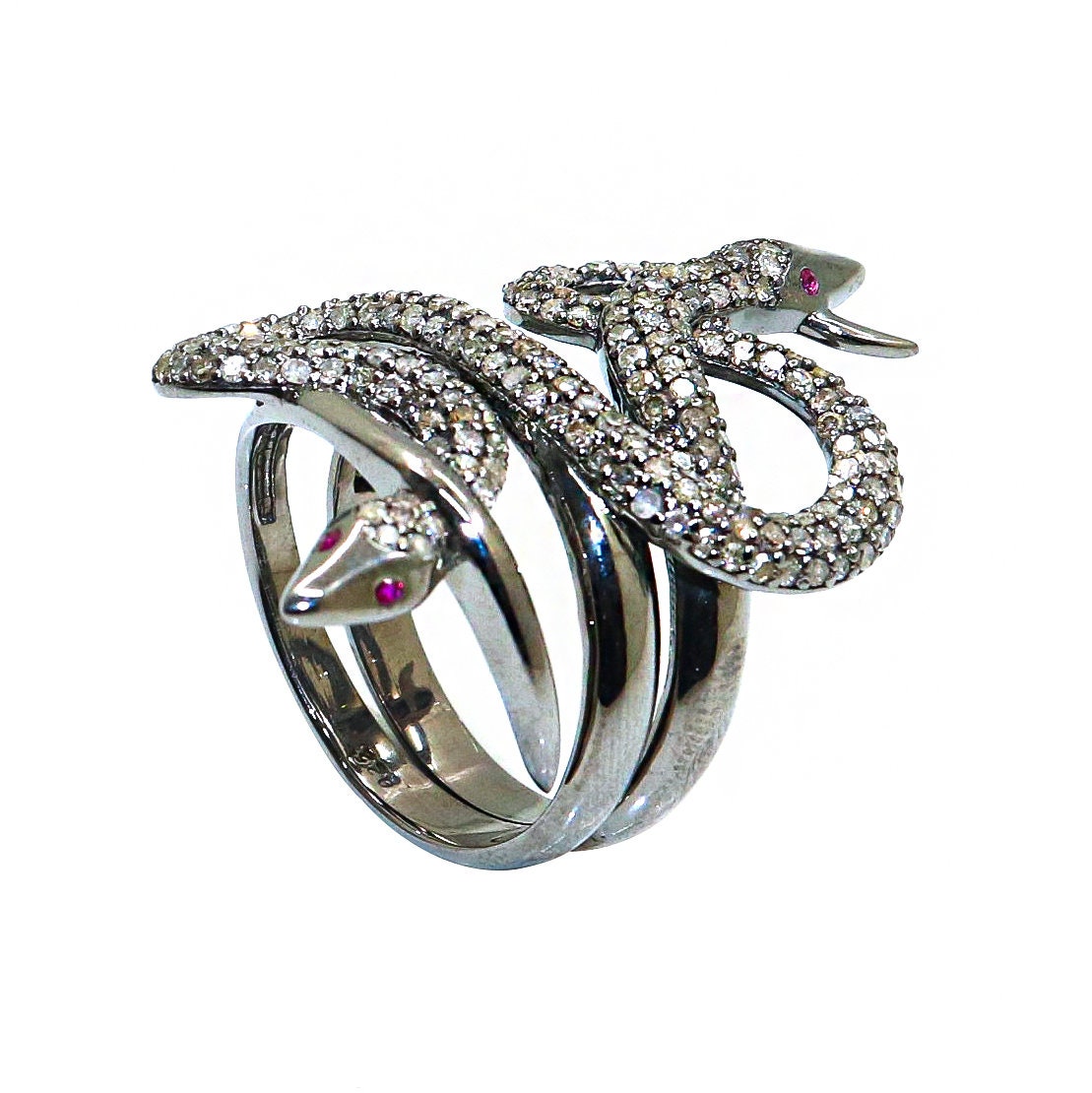 92.5 Sterling Silver Ruby Snake Ring Antique Victorian Real Diamond ...