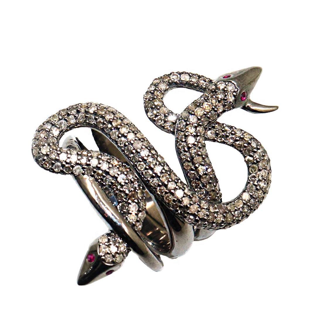 92.5 Sterling Silver Ruby Snake Ring Antique Victorian Real Diamond ...