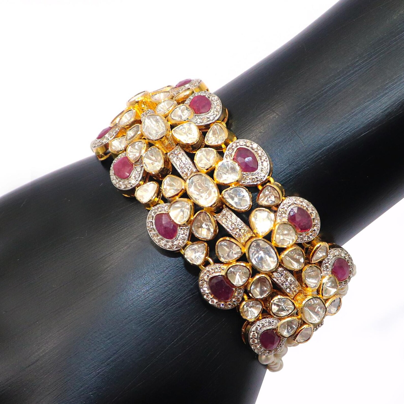Pure Gold Ruby With Pearl Bracelet Ruby Polki Diamond Bracelet ...