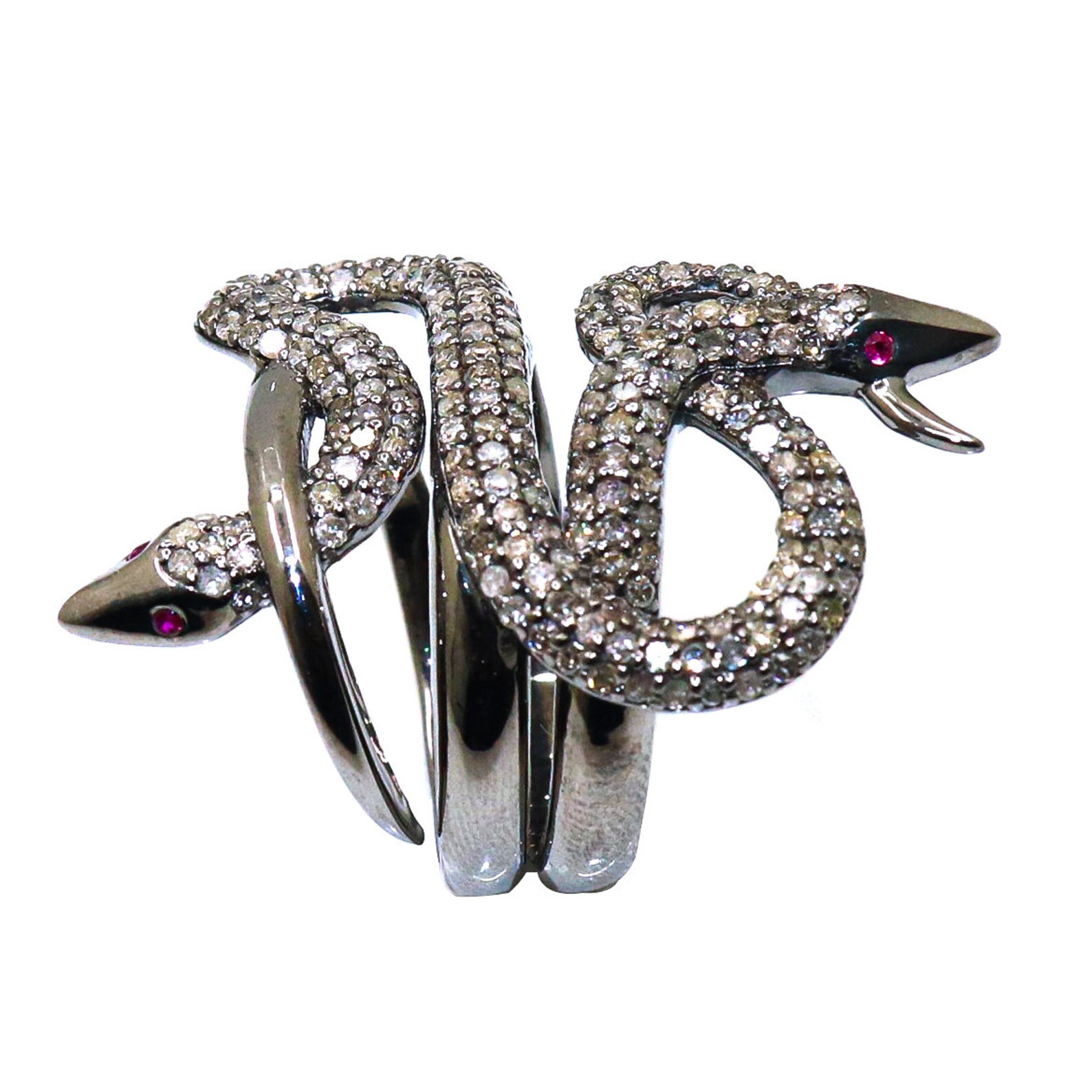 92.5 Sterling Silver Ruby Snake Ring Antique Victorian Real Diamond ...