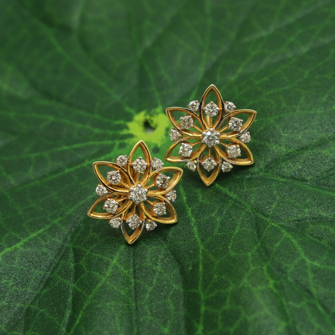 Real Diamond Gold Earrings, 18k Gold With Handmade Earrings, Real ...