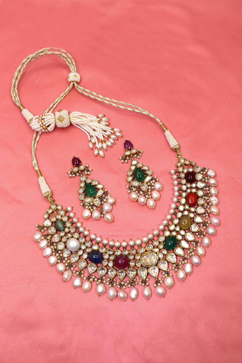 Traditional Pure Gold Navratna Necklace Set Necklace ,real Navratna ...