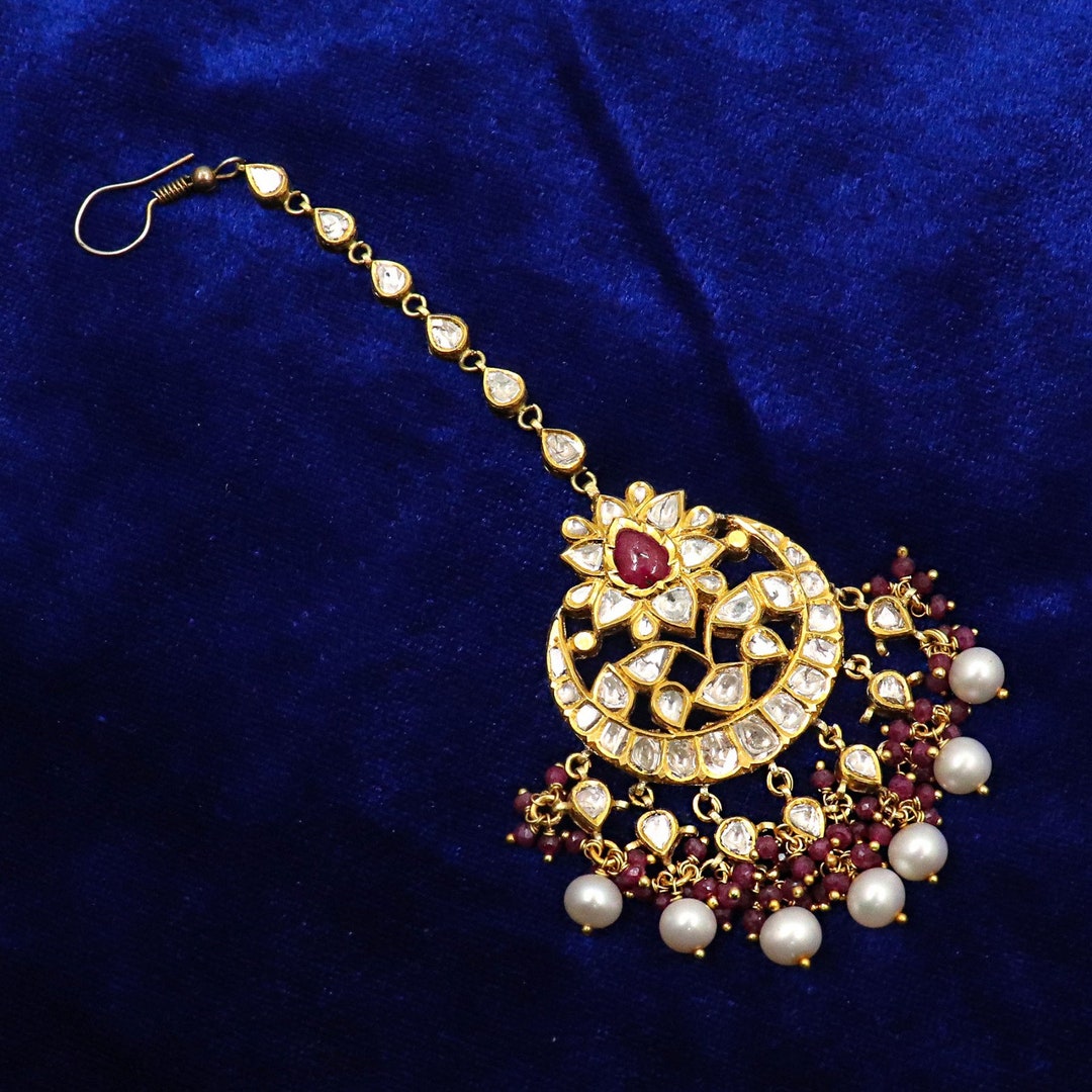 18kt Gold Ruby With Pokli Mangteeka Real Gold Chain Manteeka - Etsy