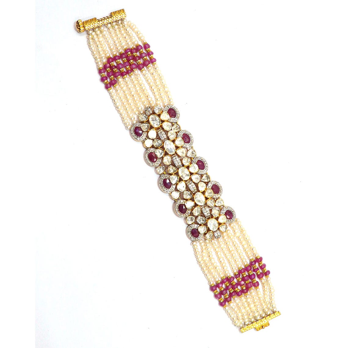 Pure Gold Ruby With Pearl Bracelet Ruby Polki Diamond Bracelet ...