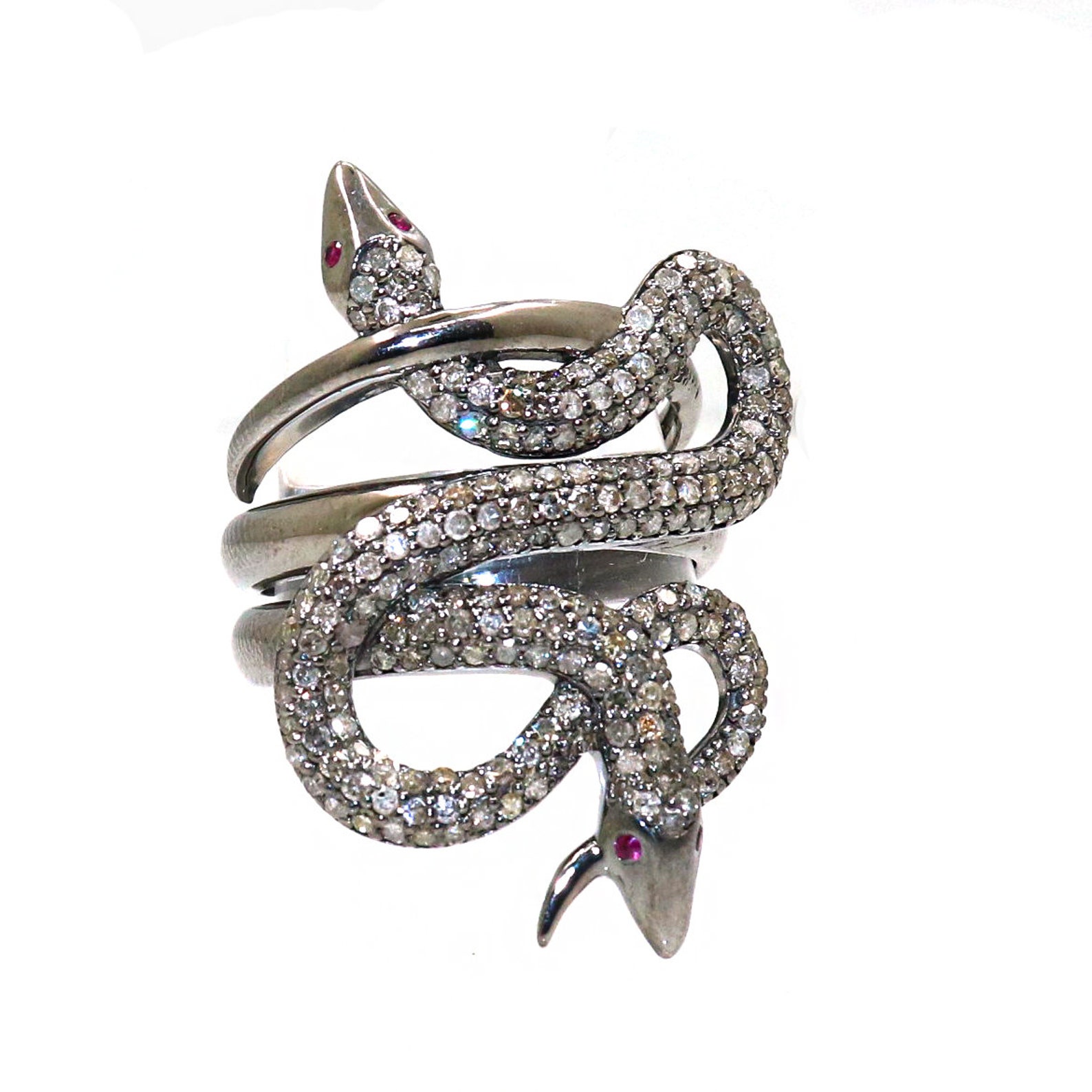 92.5 Sterling Silver Ruby Snake Ring Antique Victorian Real Diamond ...